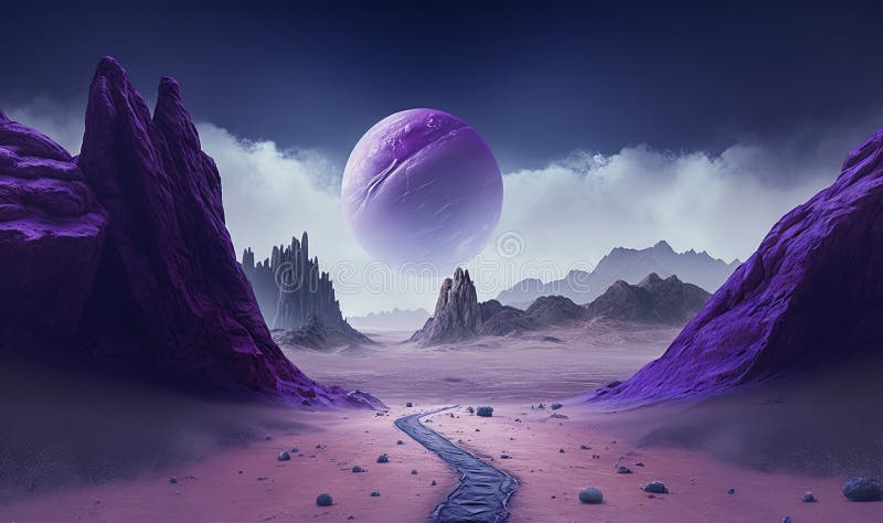 An Alien Landscape with Mountains and Planets in the Sky and Stars in ...