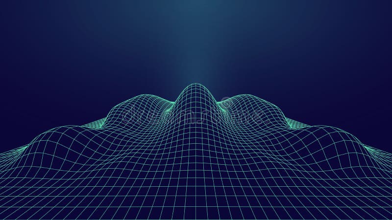 Alien Landscape in Space or Cyberspace with Wireframe and Glowing ...