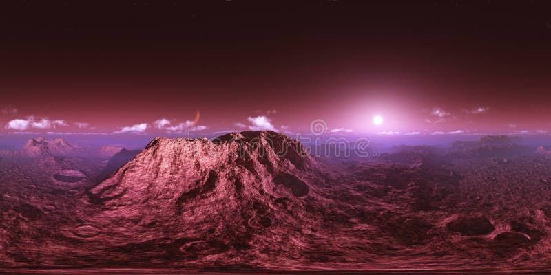 Alien Landscape at Star Rising, HDRI, 3d Rendering Stock Illustration ...