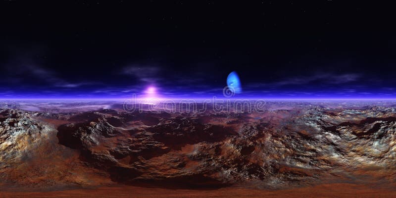 Alien Landscape at Star Rising, HDRI, 3d Rendering Stock Illustration ...