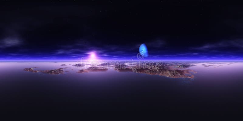 Alien Landscape at Star Rising, HDRI, 3d Rendering Stock Illustration ...