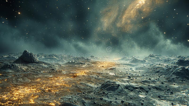 Alien Landscape Under Starry Sky - Generative Ai Stock Illustration ...