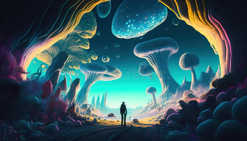 Alien Landscapes Digital Art Illustration, Generative AI Stock ...