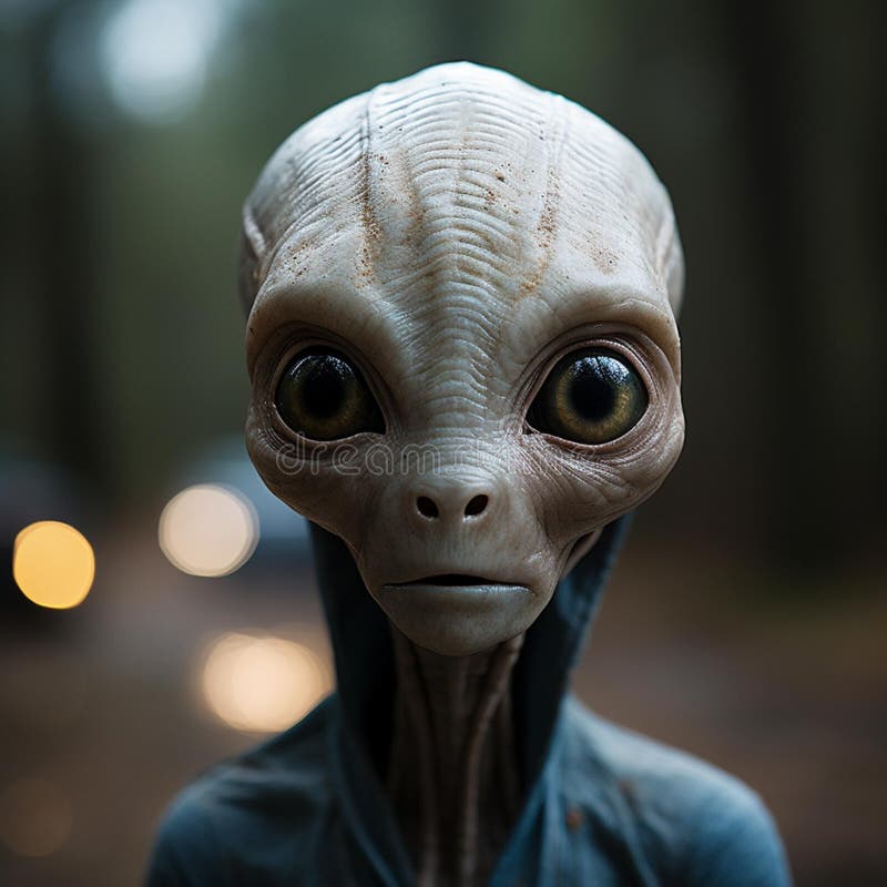Alien with Large, Almond-shaped Eyes, Looking Apprehensively at the ...
