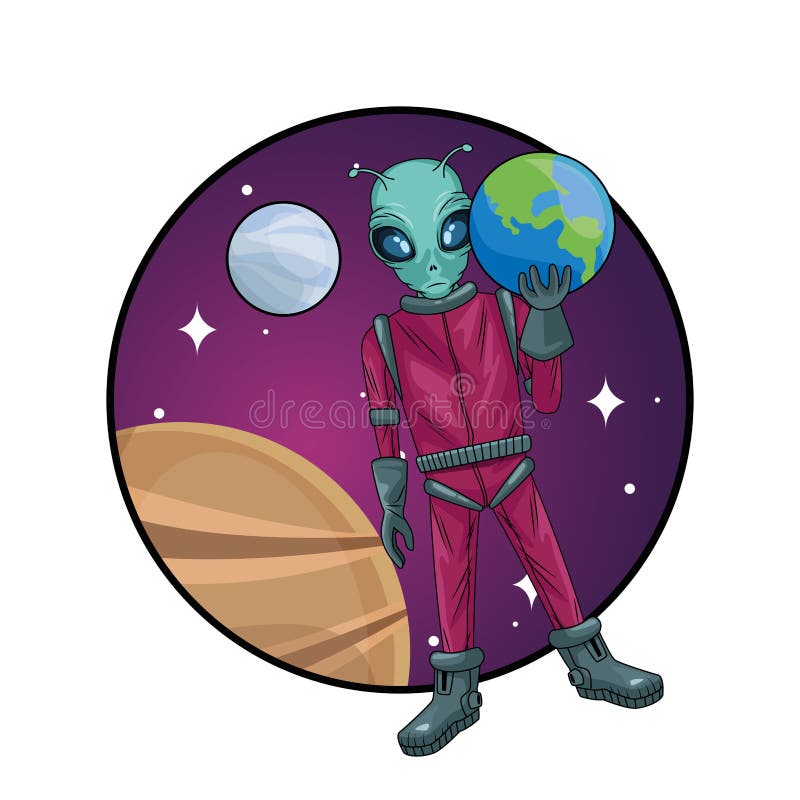 Alien Lifting Earth Planet in the Space Character Stock Vector ...