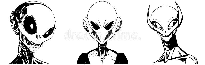 Alien. Line Art. Print for T-shirts, Tattoo Design, Pattern for Covers ...