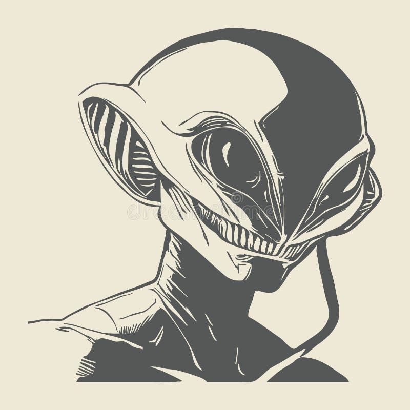 Alien. Line Art. Print for T-shirts, Tattoo Design, Pattern for Covers ...