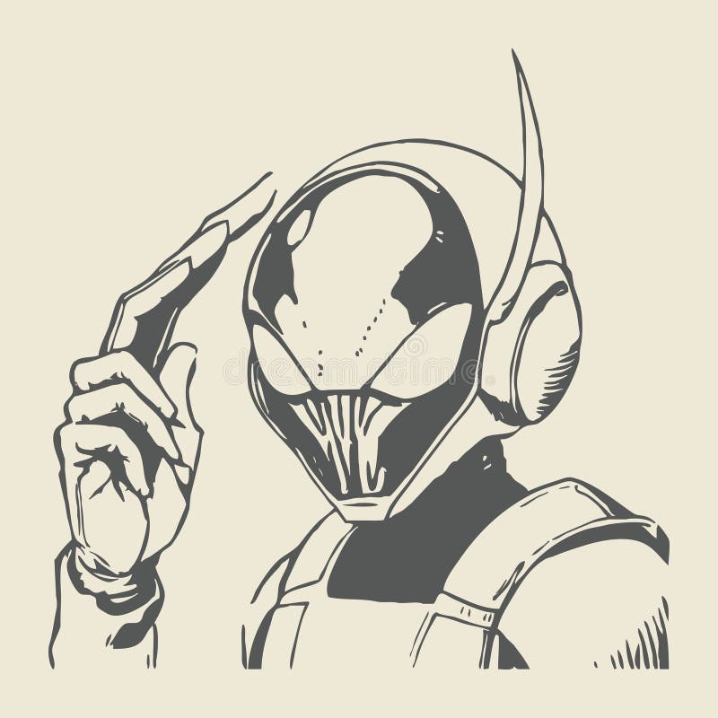 Alien. Line Art. Print for T-shirts, Tattoo Design, Pattern for Covers ...