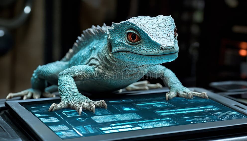 Alien Lizard Navigating Technology, Futuristic Reptile Utilizing a ...