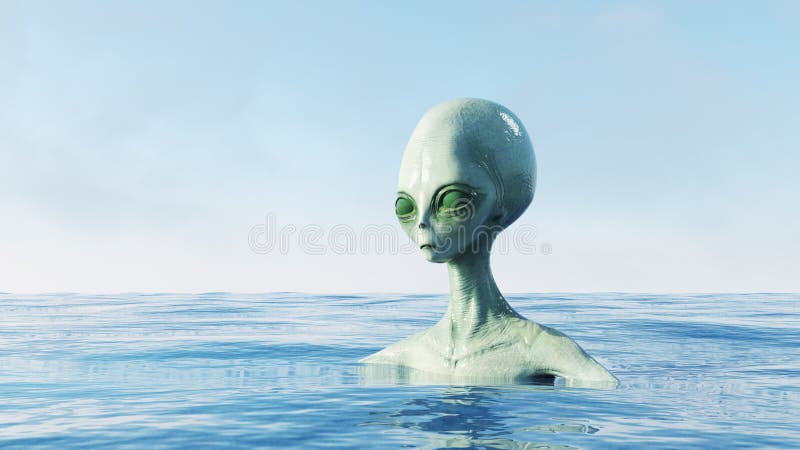 Alien lost in the ocean stock illustration. Illustration of ...