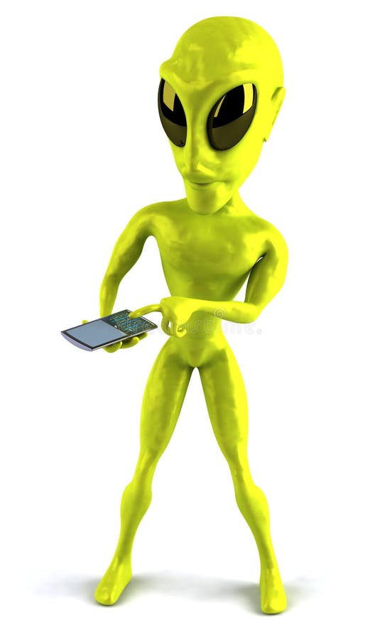 Alien with a mobile phone stock illustration. Illustration of ...