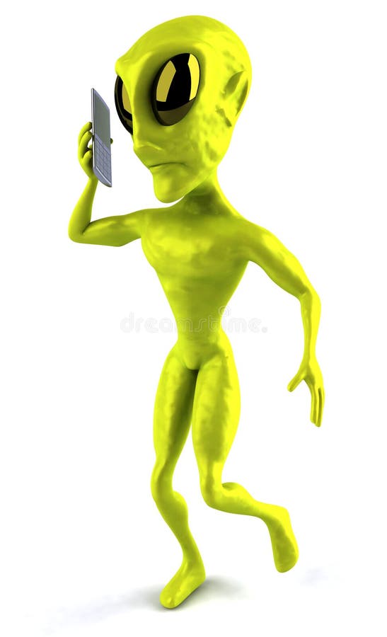 Alien with a mobile phone stock illustration. Illustration of stars ...