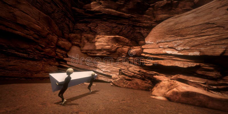 Alien Monolith Shiny Metal Object with Grey Alien in the Desert ...