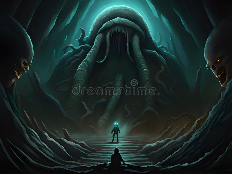 A Alien Monster with a Big Alien in the Dark, AI Generated Stock ...