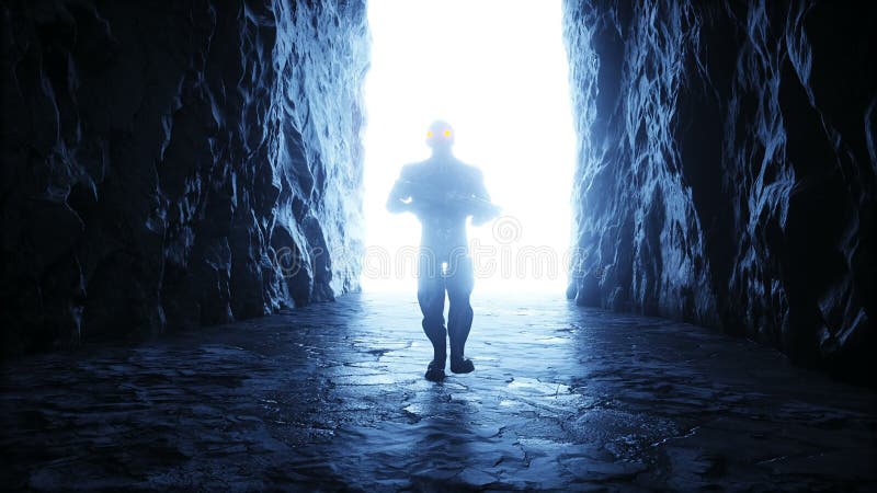 Alien, Monster with Gun in Light Portal. Realistic 4k Animation. Stock ...