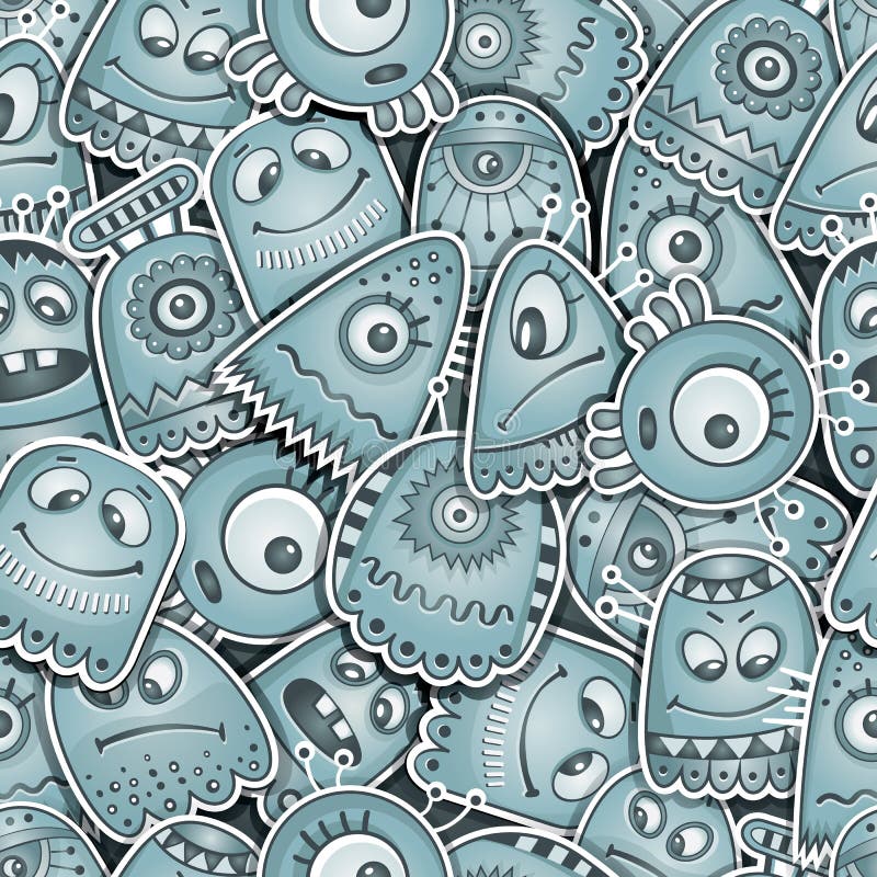 Alien and Monsters - Seamless Pattern Stock Vector - Illustration of ...