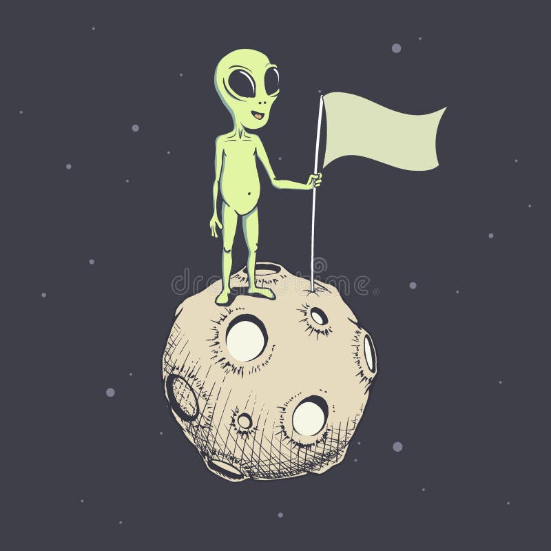 Alien with flag in space stock illustration. Illustration of ...