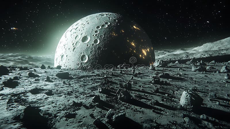 Alien Moon Landscape with Glowing Core Stock Illustration ...