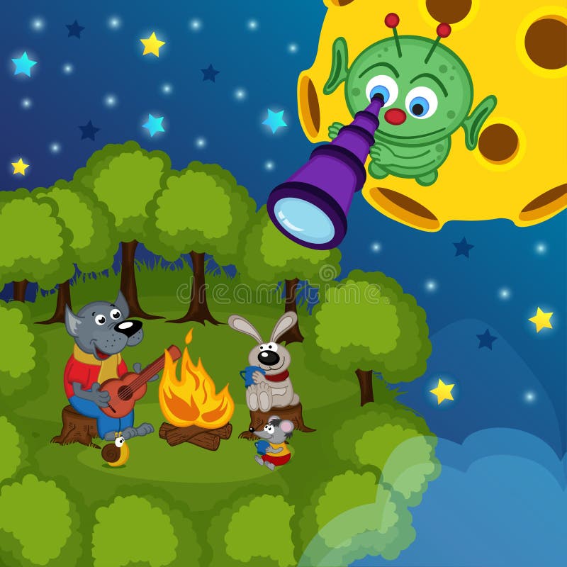 Alien on the Moon Watching for Animals Stock Vector - Illustration of ...