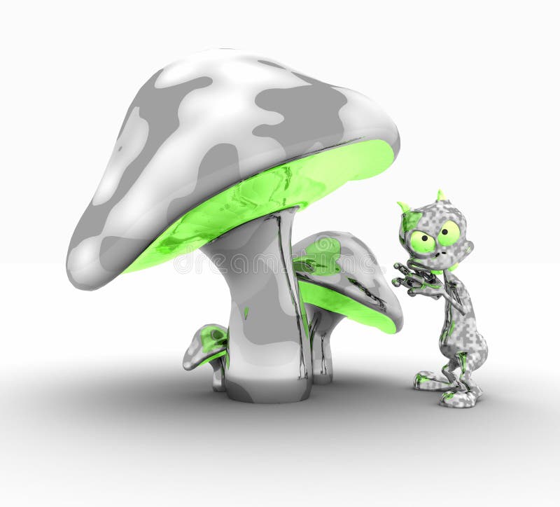 Alien and mushrooms stock illustration. Illustration of unique - 14784462