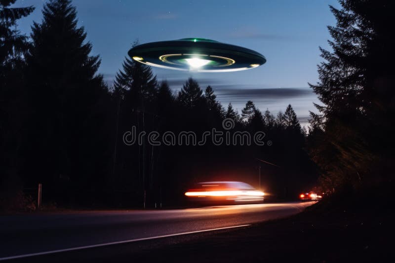 Alien Object UFO Disc Over the Road Generative Ai Stock Illustration ...