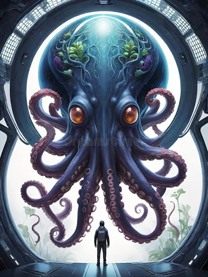 Alien Octopus Inside a Spaceship, Generative Ai Illustration, Science ...