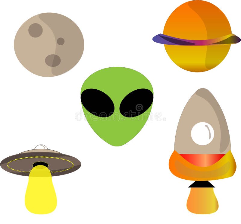 Alien Outerspace Pack with Rocket, Planets, Space Ship and Ufo Stock ...
