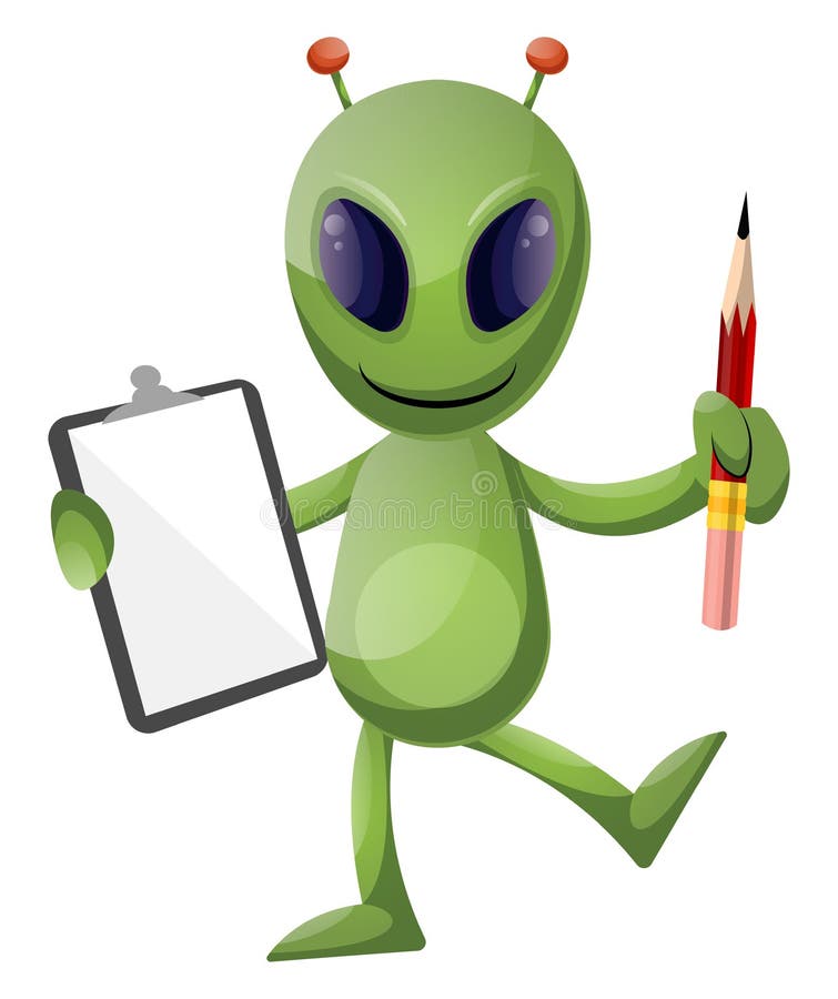 Alien with pencil stock illustration. Illustration of cartoon - 25340505