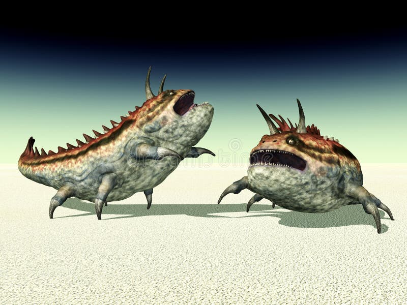 Alien Planet with Alien Creatures Stock Illustration - Illustration of ...