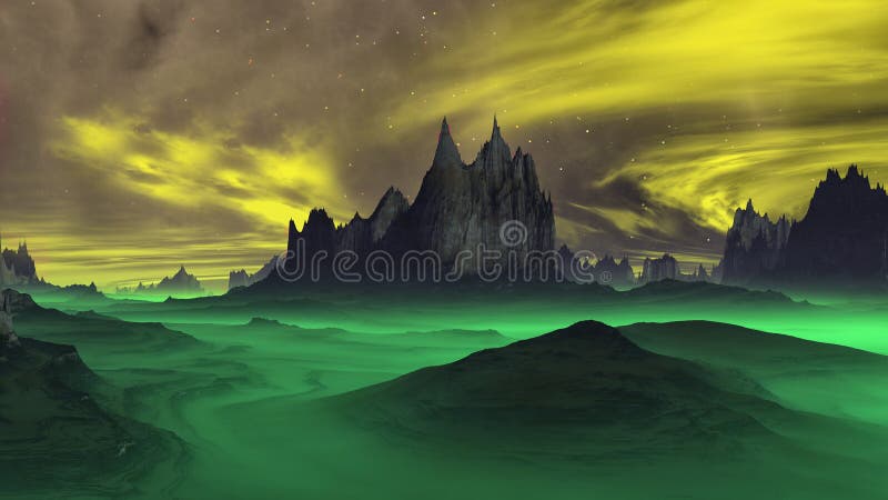 Fantasy Alien Planet. Rocks and Sky. 3D Rendering Stock Illustration ...