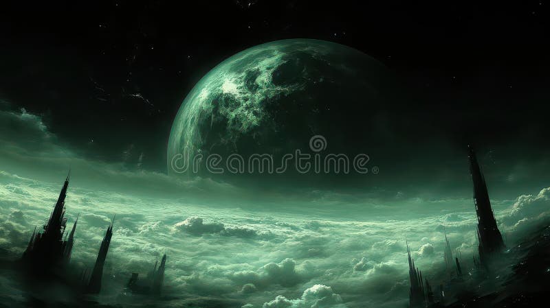 Alien Planet, City in the Clouds Stock Photo - Image of digital, cosmic ...