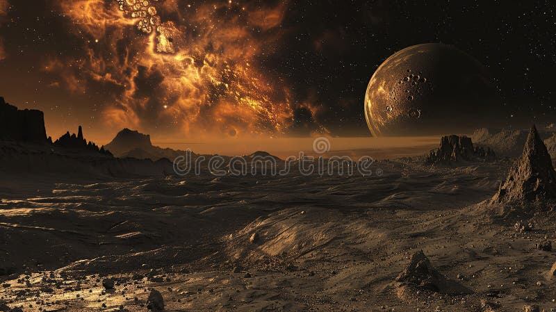 Alien Planet with Craters and Moonscape Landscape Stock Illustration ...