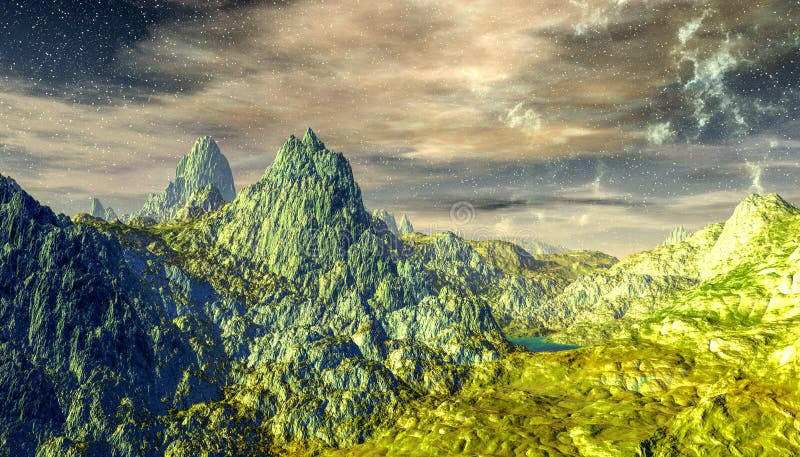 Alien Planet. Desert. 3D Rendering Stock Illustration - Illustration of ...