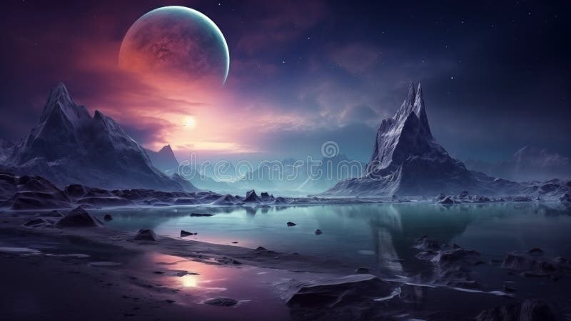 Alien Planet Fantasy Landscape. Space Background. Sci-fi Horizontal ...
