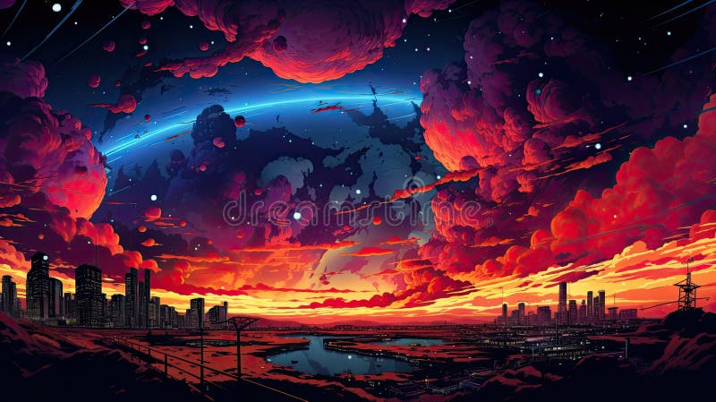 Alien Planet Horizon Illustration Background. Stock Illustration ...