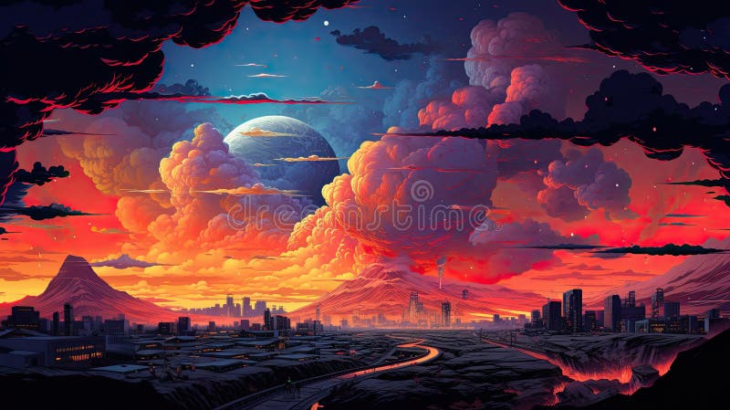 Alien Planet Horizon Illustration Background. Stock Illustration ...