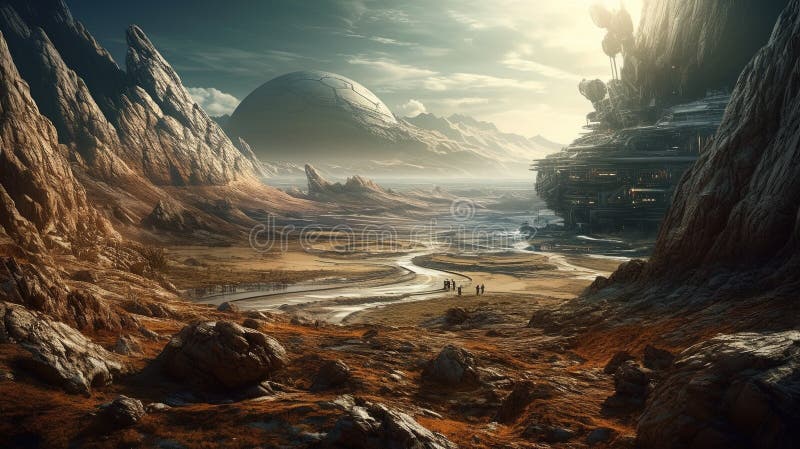 Alien planet landscape stock illustration. Illustration of planet ...