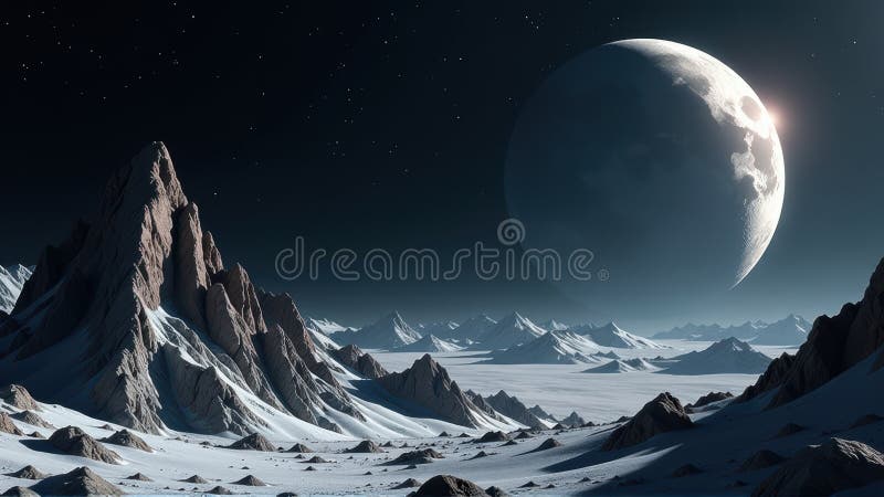 Alien Planet Landscape with Crescent Moon Stock Illustration ...
