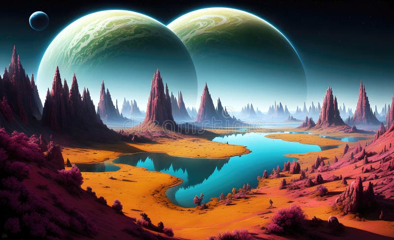 Alien Planet Landscape, 3d Illustration of Imaginary, Fictional Another ...