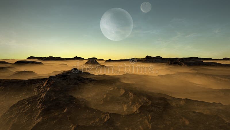 Alien Planet Landscape Dusk or Dawn Desert Surface Stock Vector ...