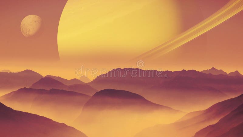 Alien Planet Landscape with Planet and Moon in the Sky Stock ...