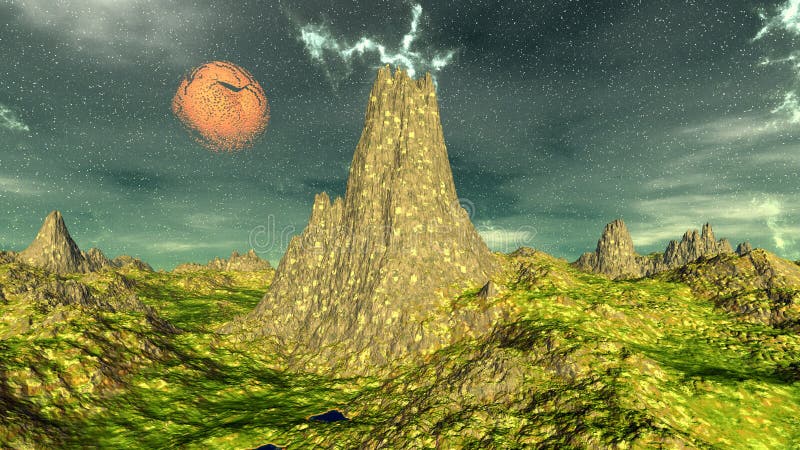 Alien Planet. Mountain. 3D Rendering Stock Illustration - Illustration ...