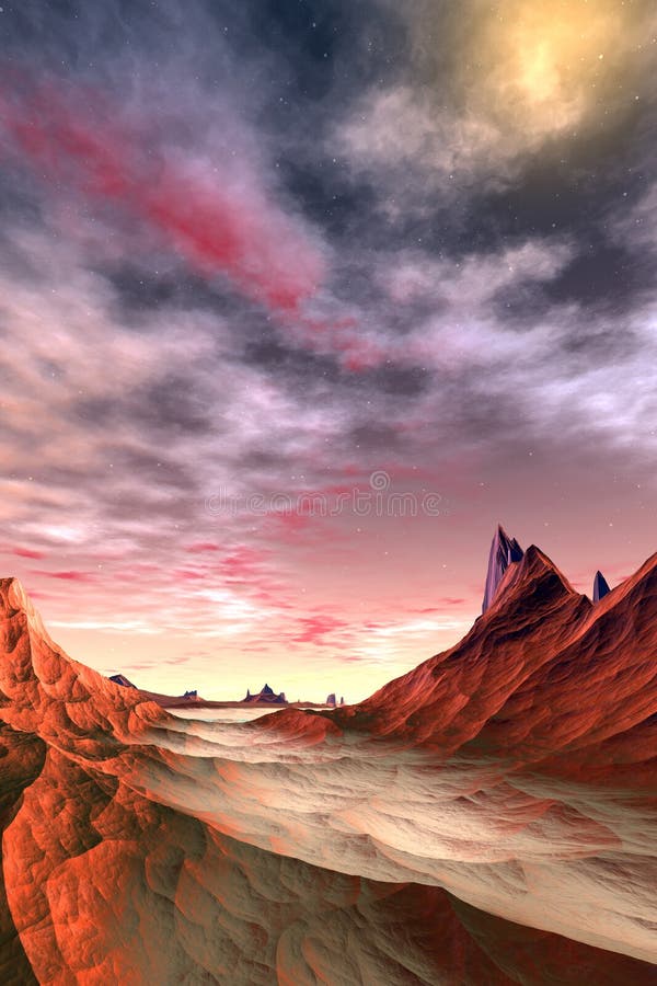 Alien Planet. Mountain. 3D Rendering Stock Illustration - Illustration ...