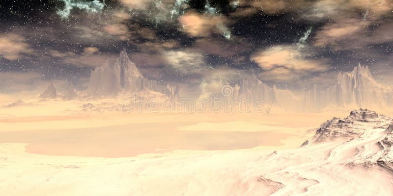 Alien Planet. Mountain and Lake. 3D Rendering Stock Illustration ...