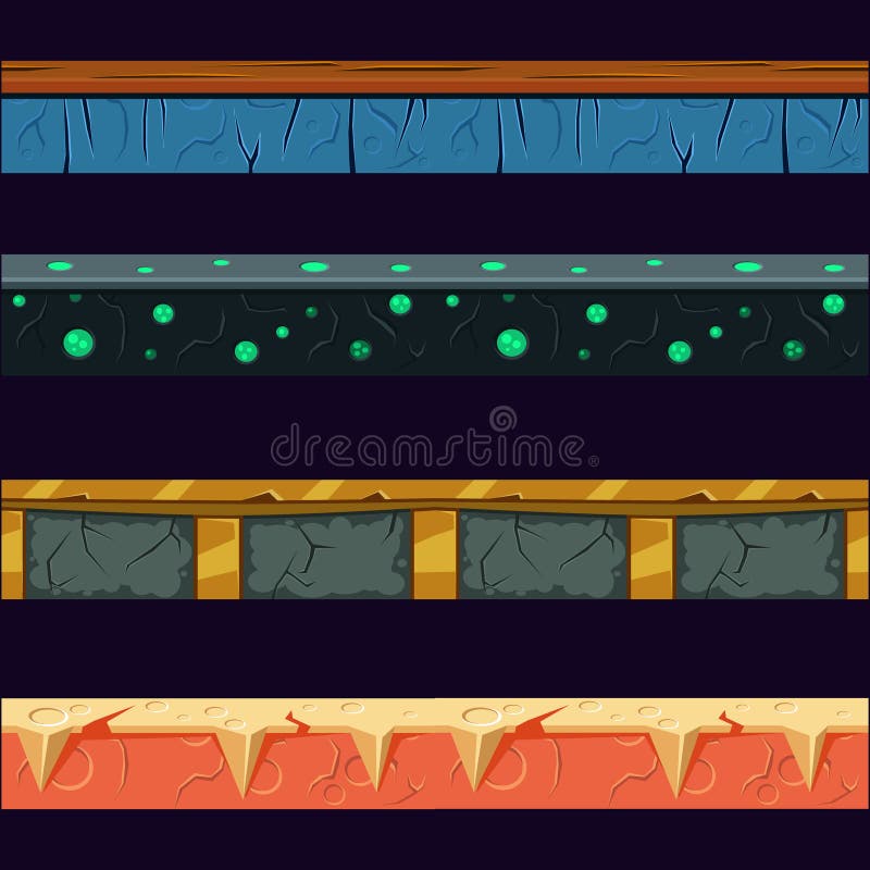Alien Planet Platformer Level Floor Design Set Stock Vector ...