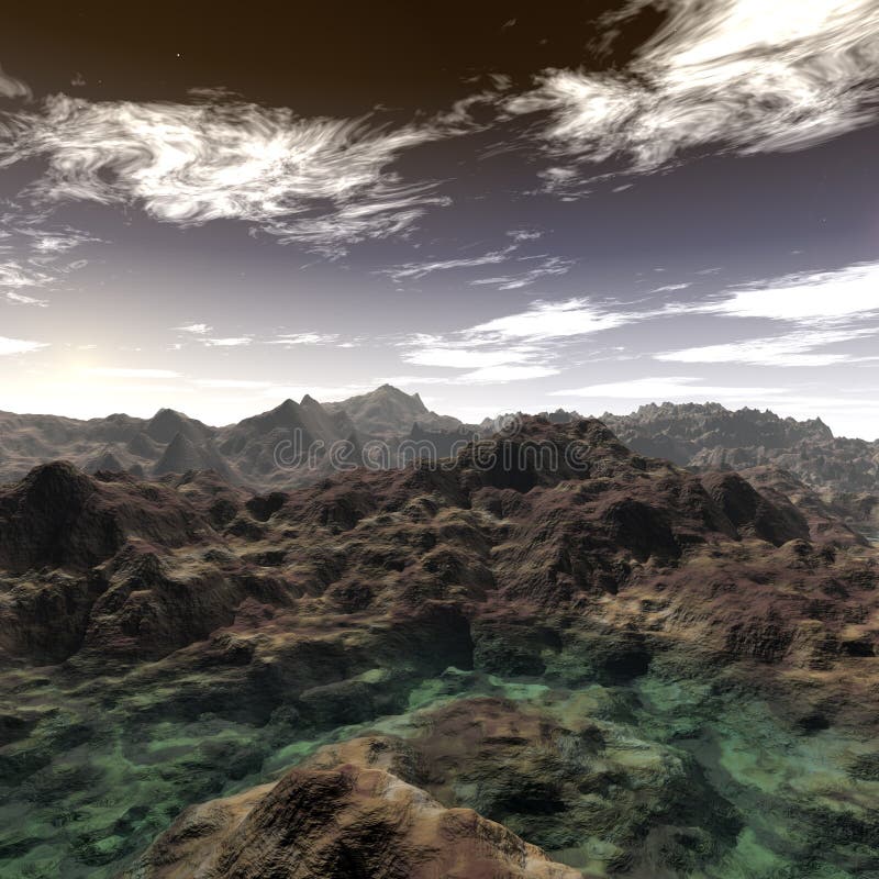 Epic Alien Fortress Sunset stock illustration. Illustration of digital ...