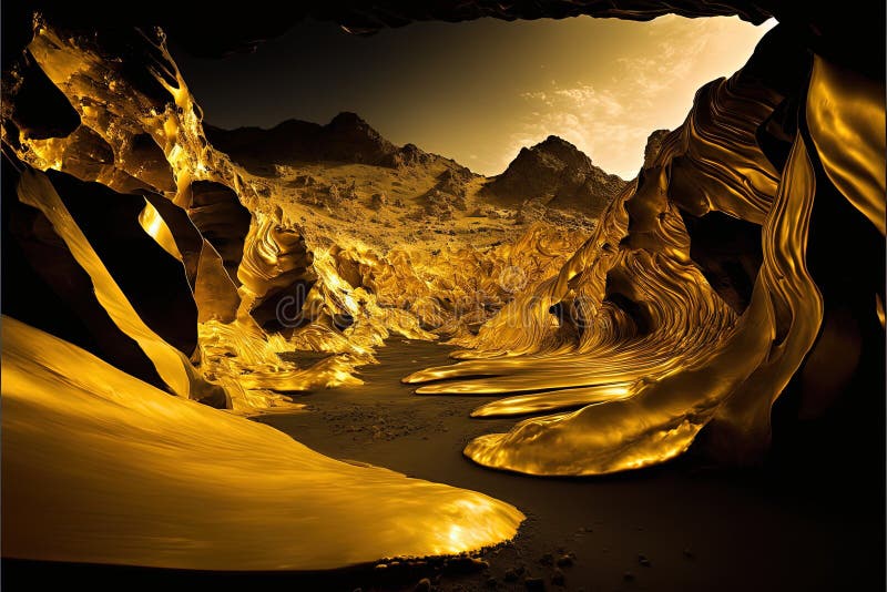 Alien Planet Tunnels Made of Gold Illustration Generative Ai Stock ...