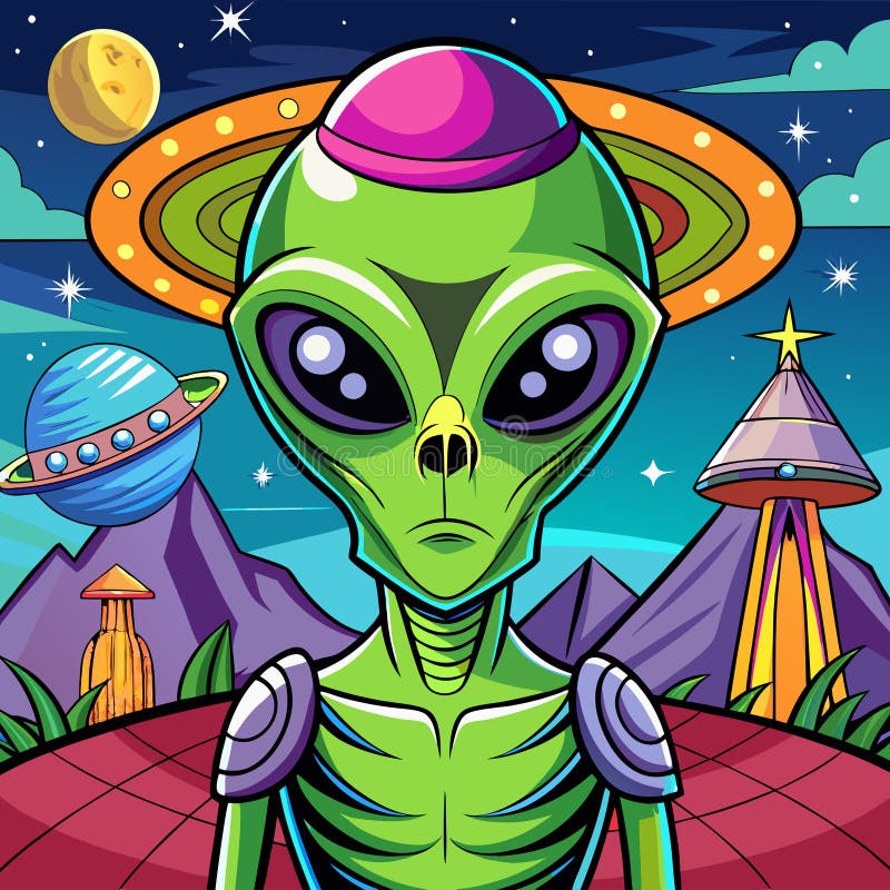 Alien with Planet Vector Art Design Stock Vector - Illustration of ...
