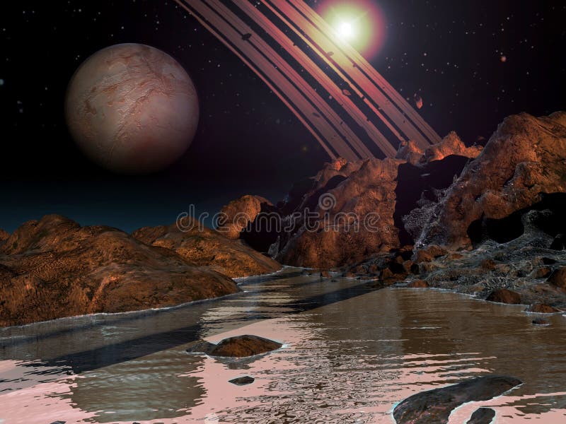 Alien planet with water stock illustration. Illustration of moon - 13301175
