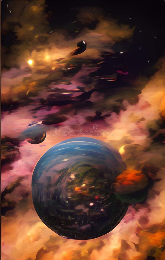 Alien Planetary System in the Nebula, Digital Illustration Stock ...